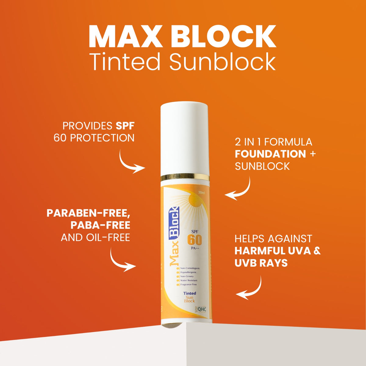 Max block SPF 60 Tinted Sunblock (Beige) – Qhc.com.pk